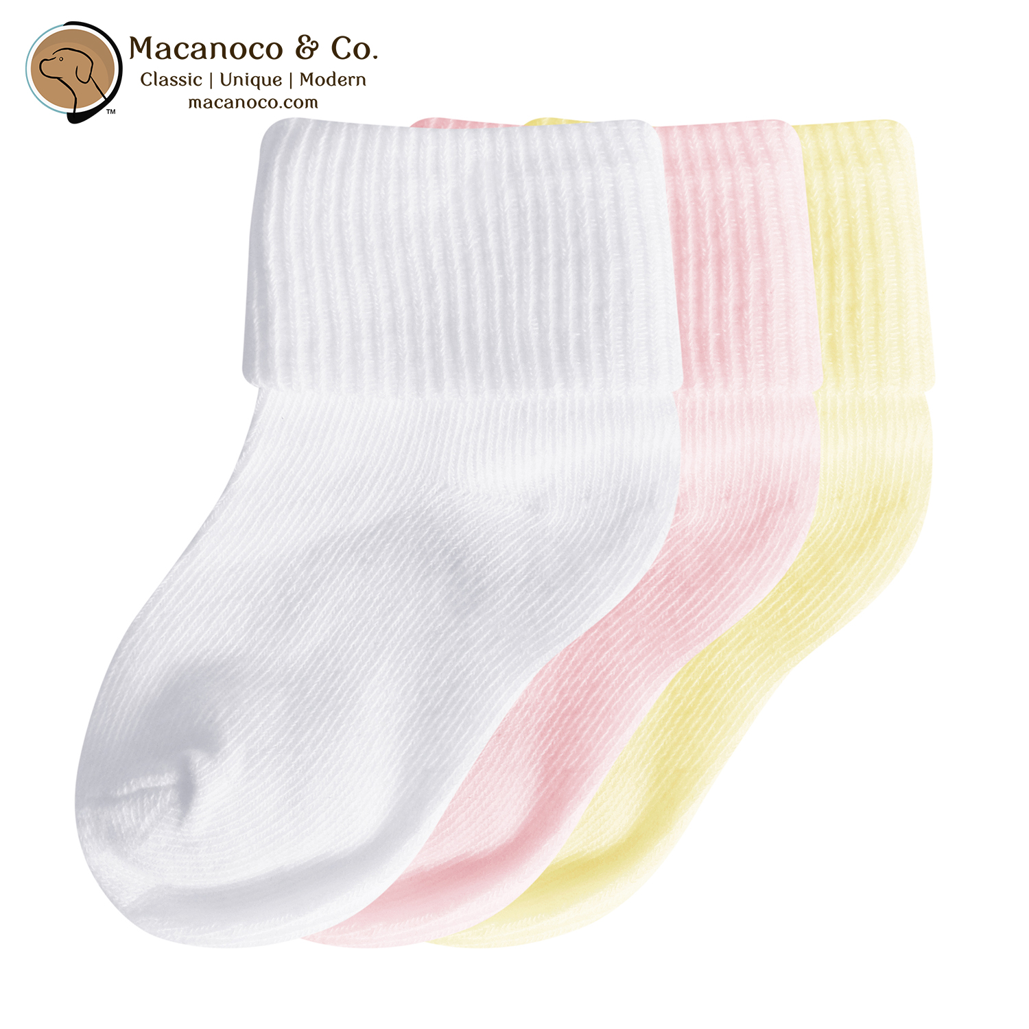 Piccolo Hosiery 3-Pack Cuffed Socks - Pink/White/Yellow - Macanoco and Co.