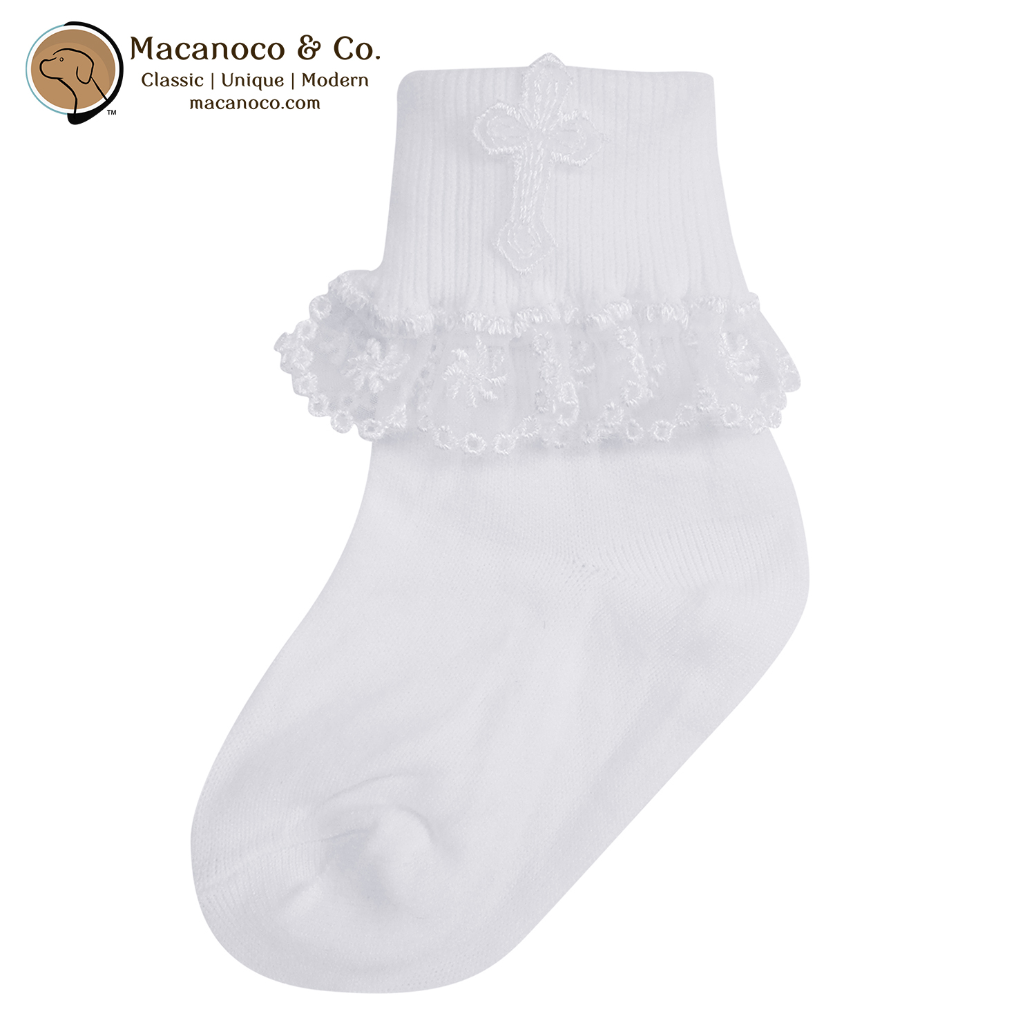 Piccolo Hosiery Lace Trim Anklet Cross Sock - White - Macanoco and Co.
