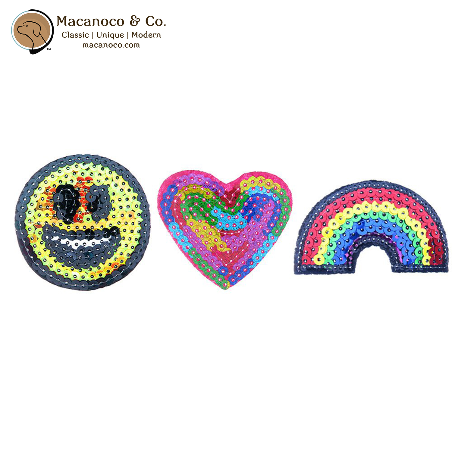 Frogsac Heart/Rainbow/Smiley Sequin Set of 3 Patches Applique Set - Macanoco and Co.