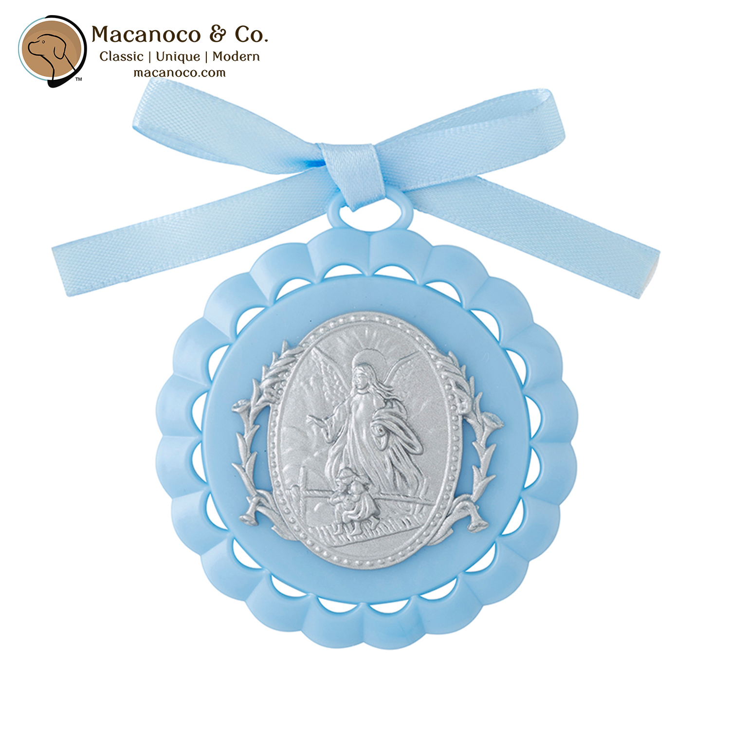 Roman Guardian Angel Crib Medal - Blue - Macanoco and Co.