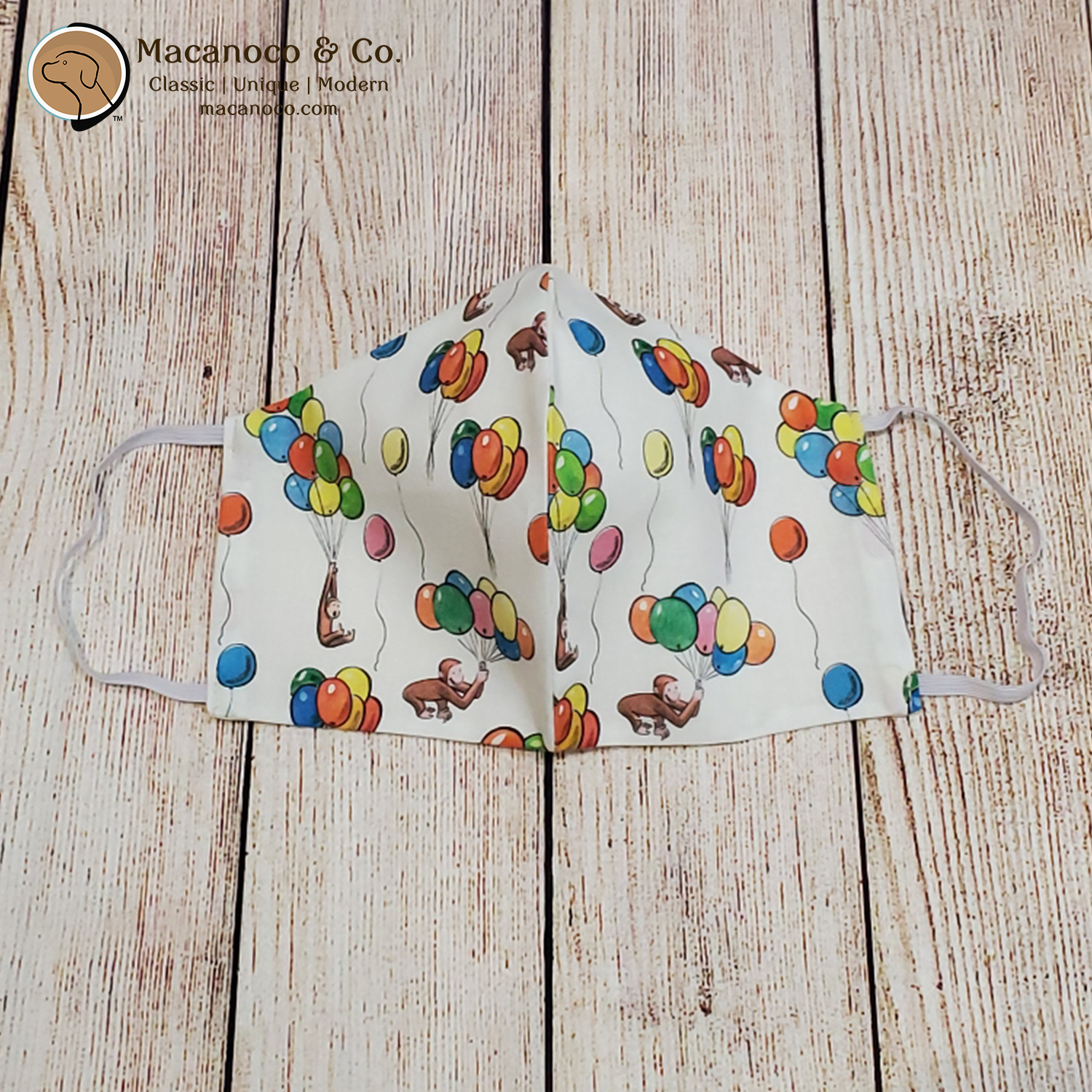 Macanoco and Co. Curious George Balloons Cotton Face-Mask - Macanoco ...