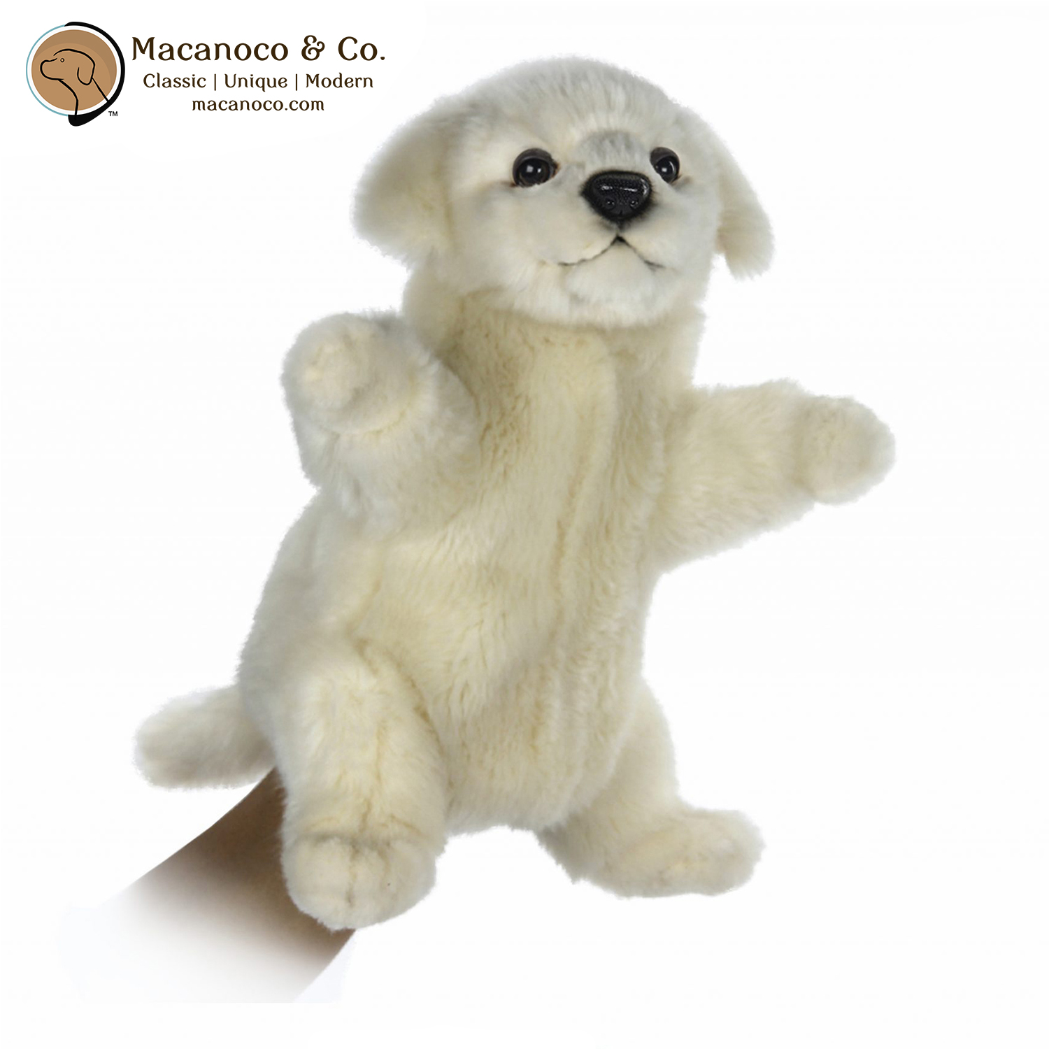 Hansa Puppy White Puppet Plush Toy - Macanoco and Co.