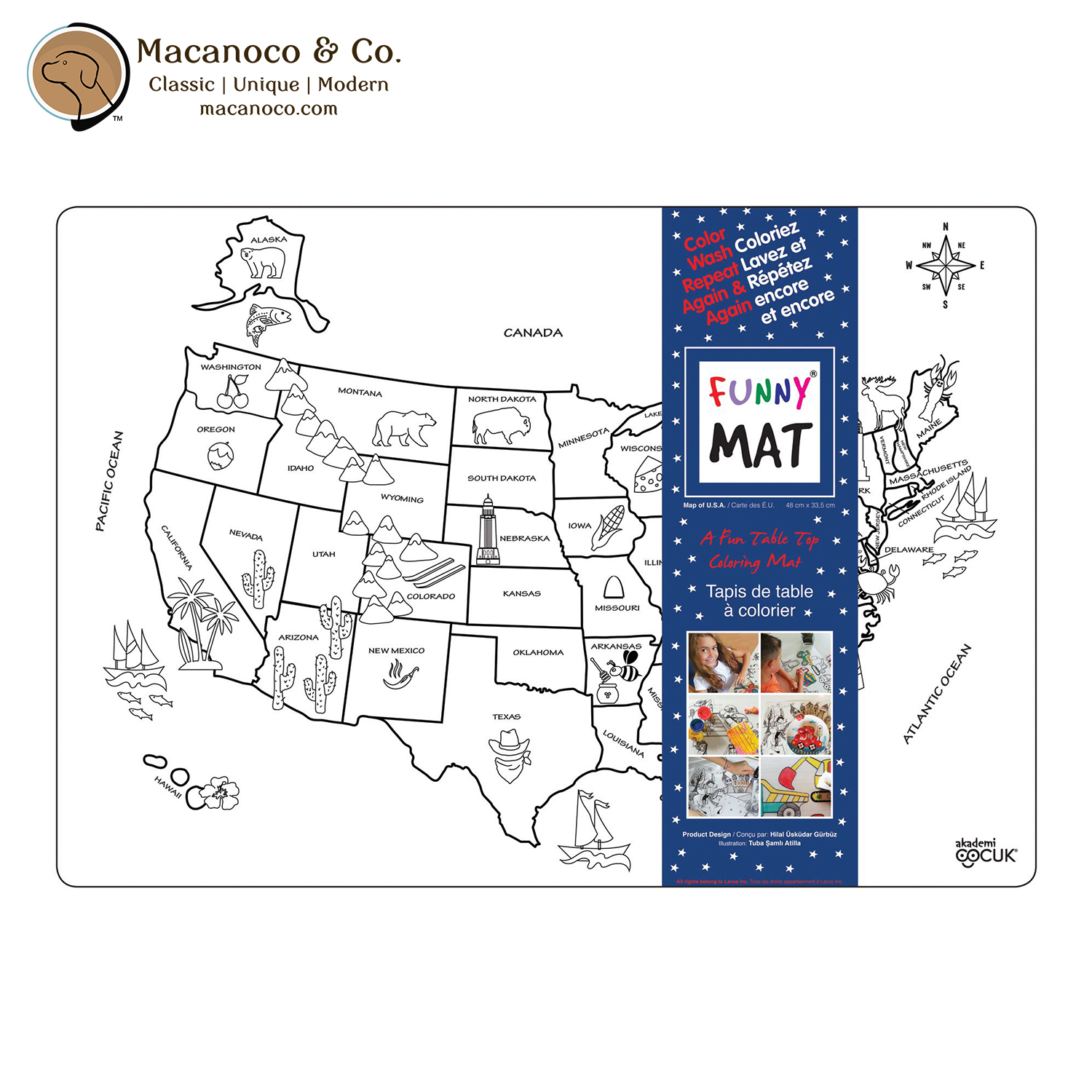 Funny Mat Table Top Coloring Mat - USA - Macanoco and Co.