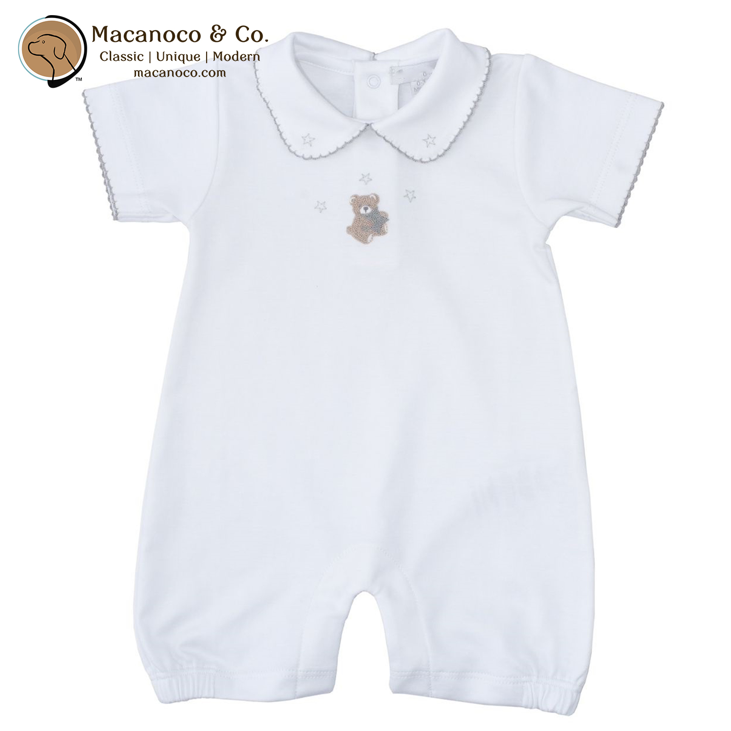 Macanoco and Co. OB Bear Star Pima Cotton Playsuit - White/Grey ...
