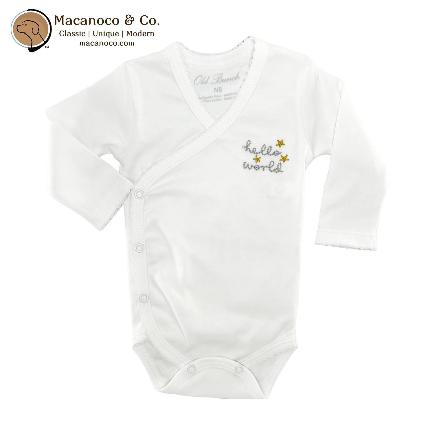 Macanoco and Co. OB Hello World Pima Bodysuit - White/Grey - Macanoco ...