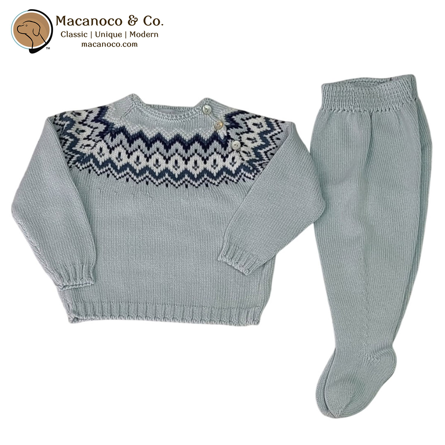 Macanoco and Co. Fair Isle Herringbone Knit 2-Piece Set – Light Blue ...
